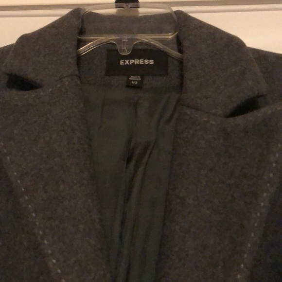 Express | Jackets & Coats | Express Long Grey Wool Coat Wvelcro Strap ...